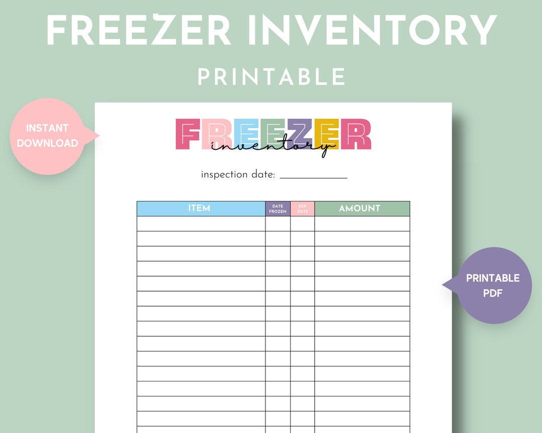 Freezer Contents Log Printable for Spring Cleaning, Simple Freezer ...