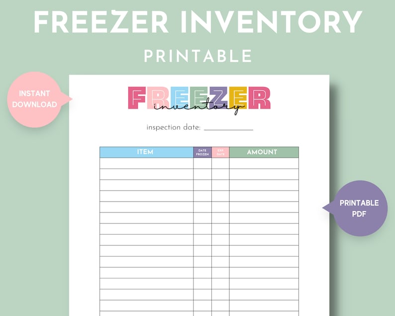 Freezer Contents Log Printable for Spring Cleaning, Simple Freezer ...
