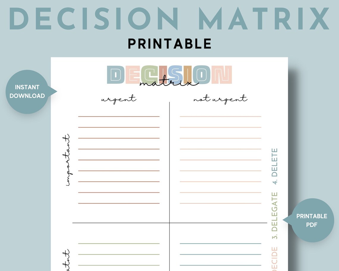 Decision Matrix Printable for Busy Moms, Eisenhower Priority Worksheet ...
