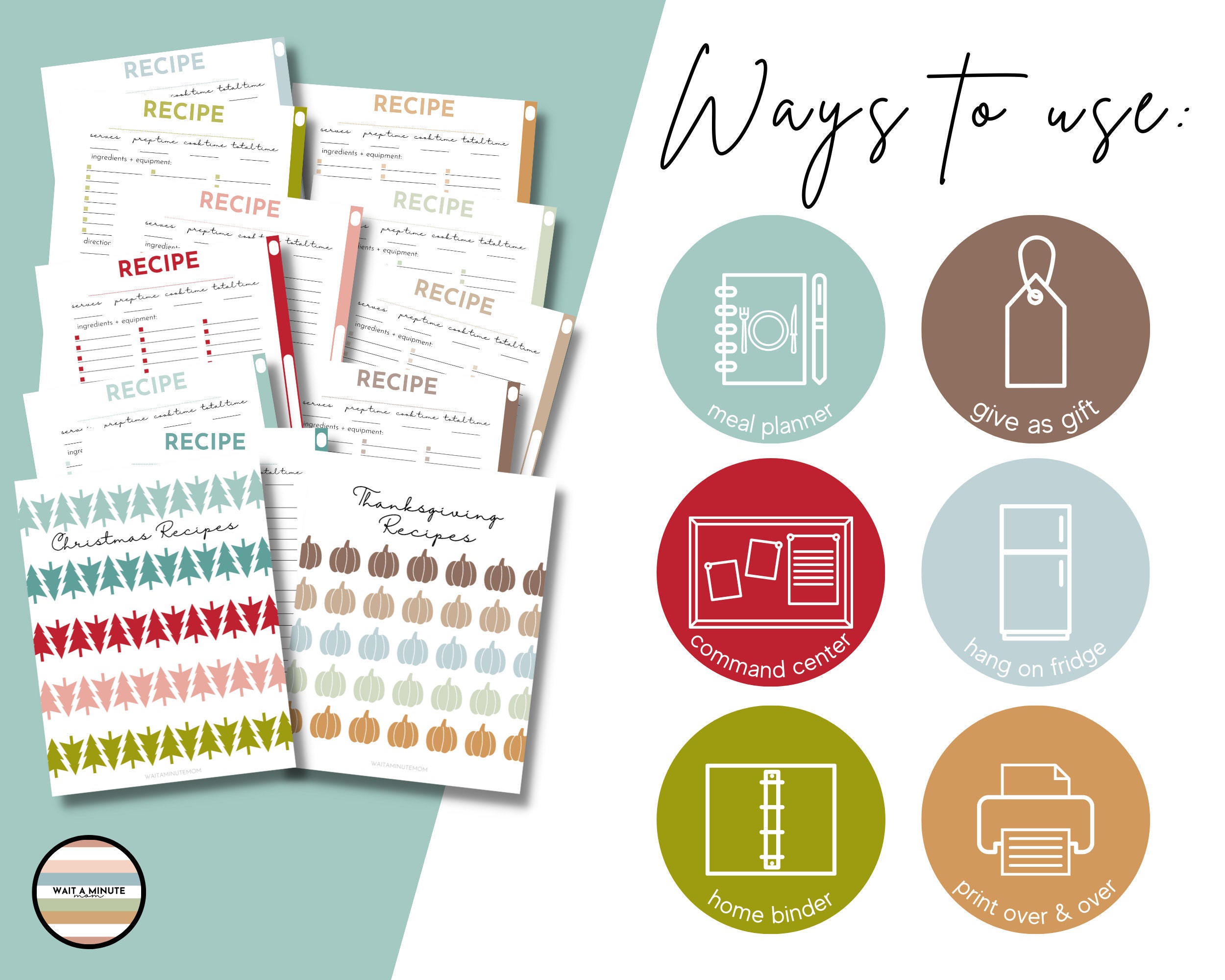 Holiday Recipes Printables Bundle, Christmas Recipe Sheets ...