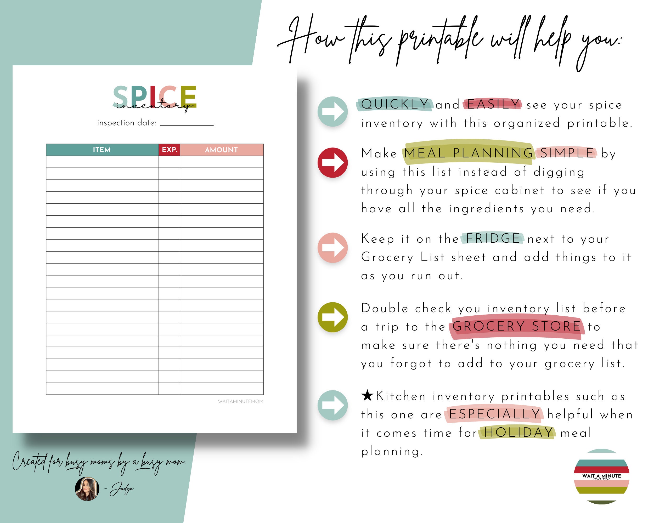 Printable Spice Inventory, Herbs and Spices List, Kitchen Inventory ...