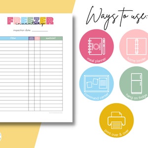 Kitchen Inventory Freezer Storage Log Printable, Frozen Food Supply ...