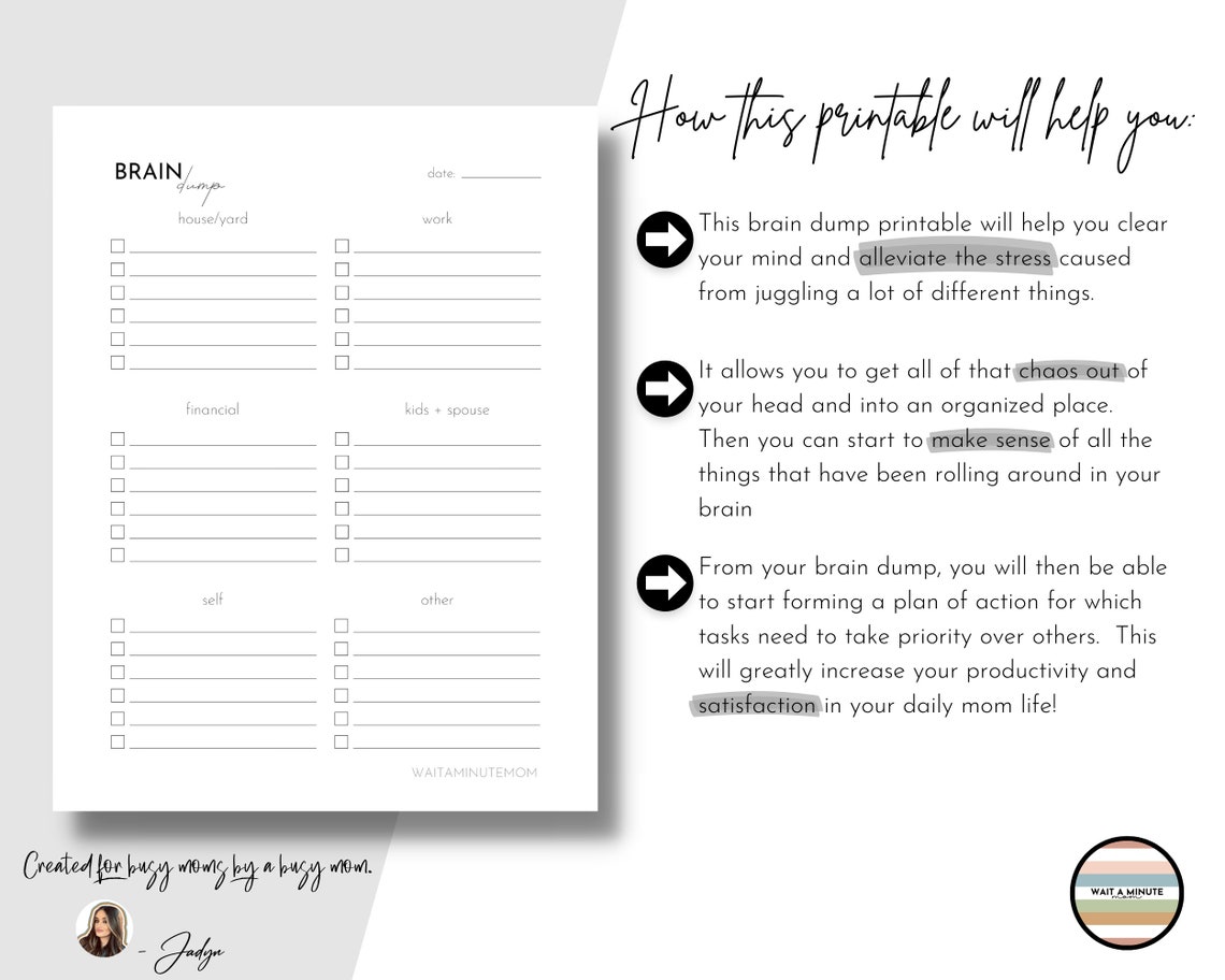 Printable Minimalist Brain Dump Page Thought Dump Mind Dump - Etsy