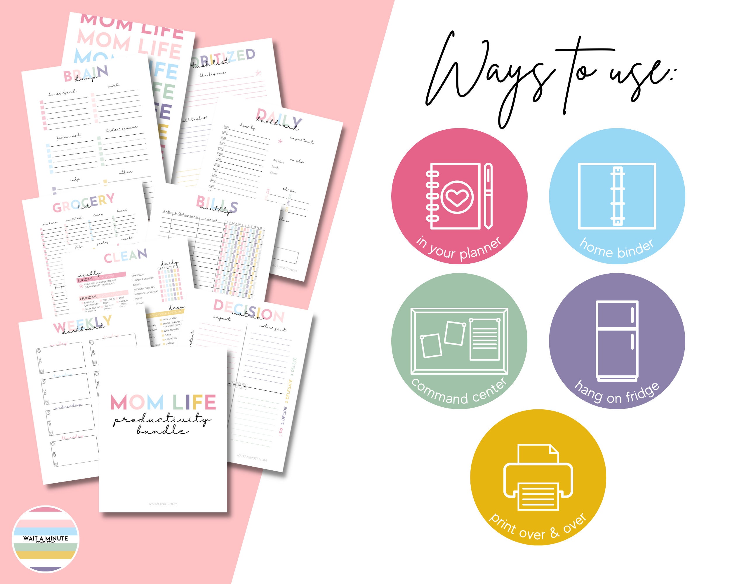 Busy Mom Life Productivity Printables Bundle, Mom Life Binder Pages ...