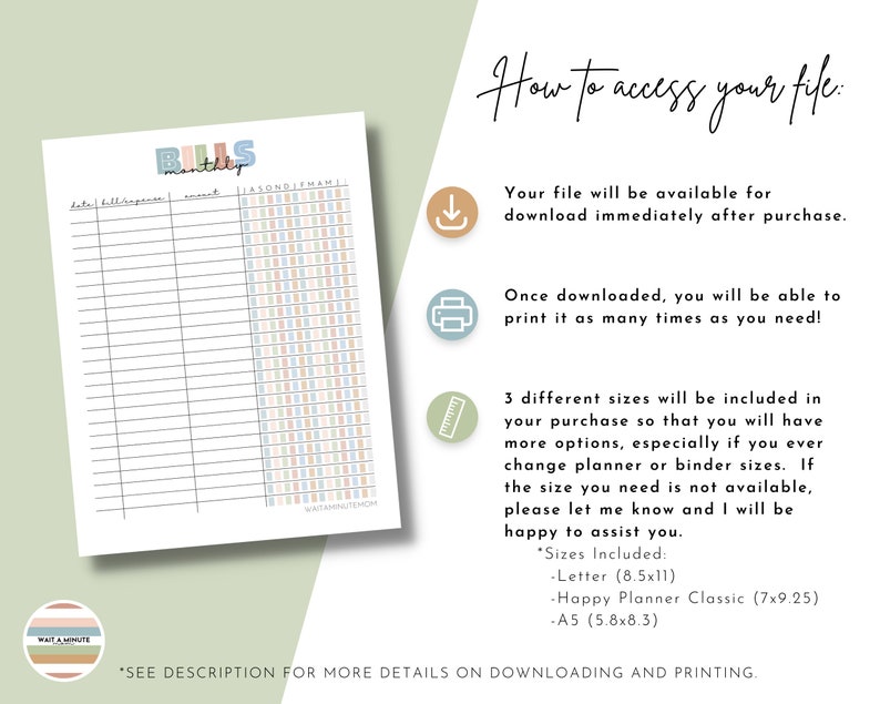 Monthly Bill Tracker Printable JULY START Monthly Expenses - Etsy