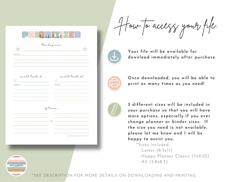 Simple Prioritized Task List Printable for Busy Moms, to Do List ...