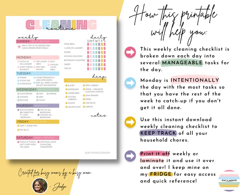 Simple Weekly Cleaning Routine Printable, Busy Mom Cleaning Checklist ...