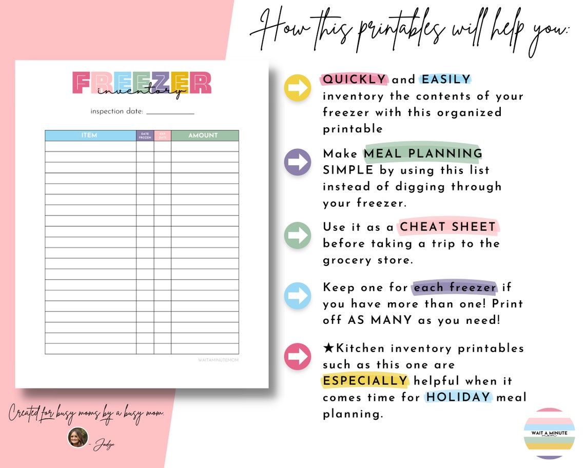 Frozen Food Storage Log Printable for Busy Moms and Homemakers, Simple ...