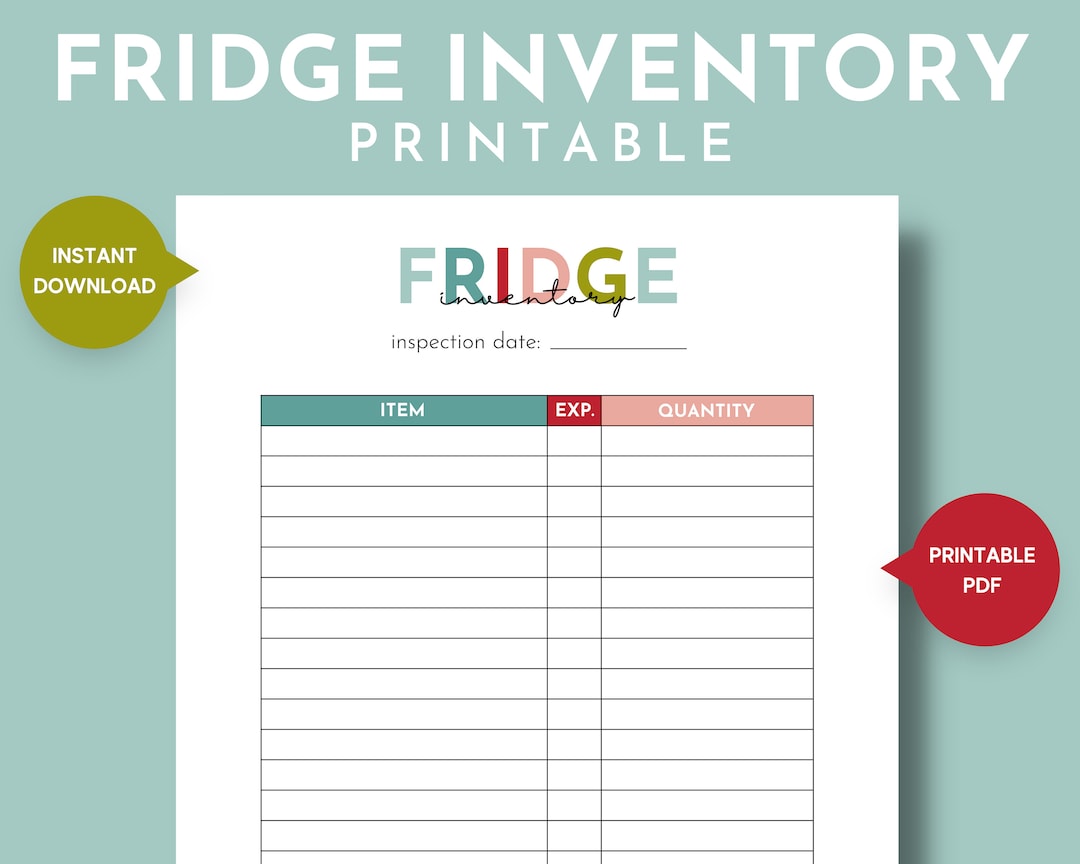 Printable Fridge Inventory, Fridge Inventory List, Fridge Contents ...