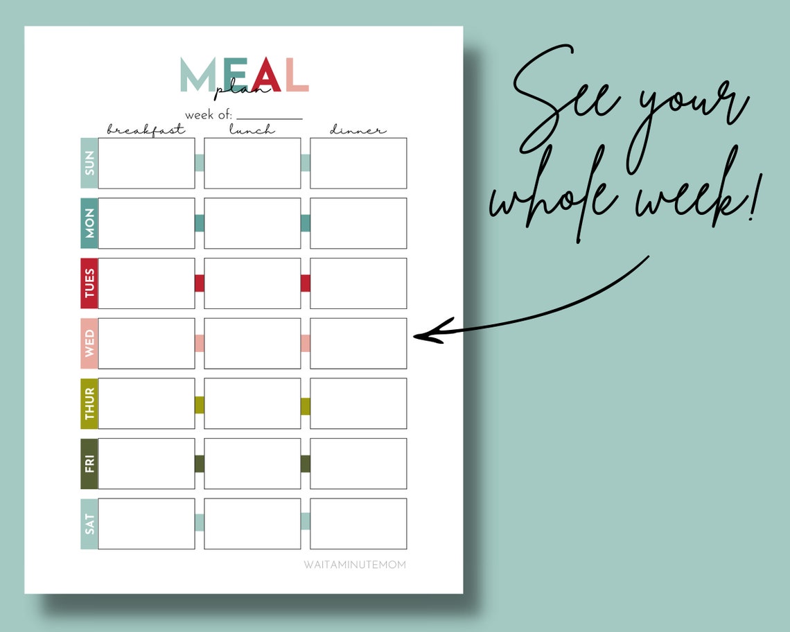 Printable Weekly Meal Plan, Simple Weekly Menu Plan Chart, Weekly ...