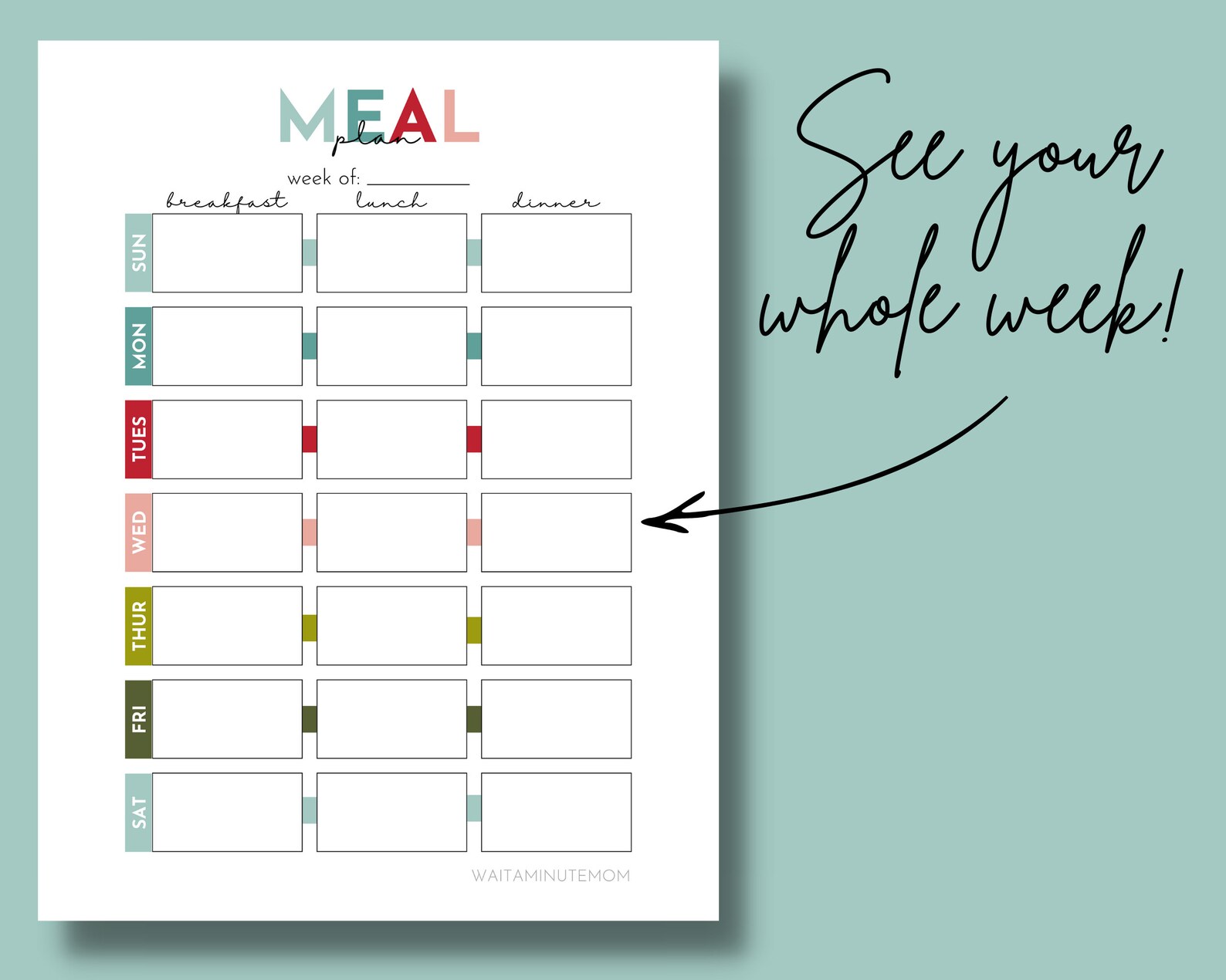 Printable Weekly Meal Plan, Simple Weekly Menu Plan Chart, Weekly ...