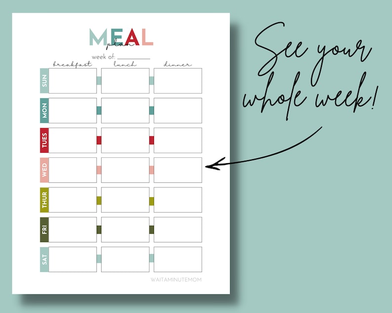 Printable Weekly Meal Plan, Simple Weekly Menu Plan Chart, Weekly ...