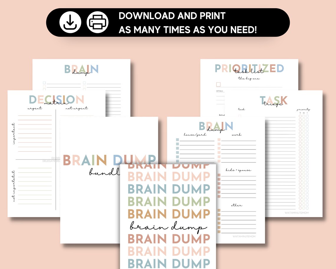 Brain Dump Printable Bundle, Thought Organizer, Decision Matrix ...