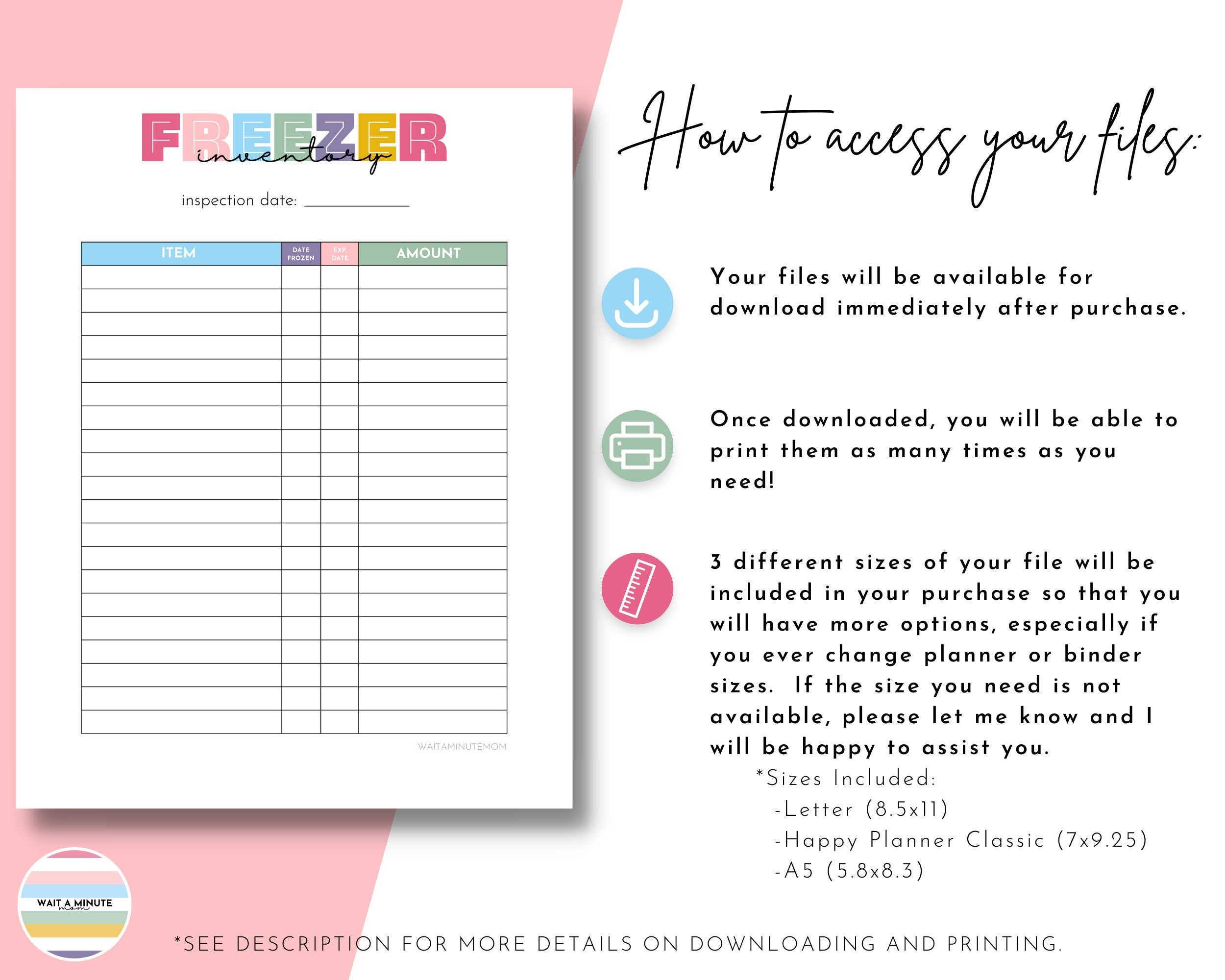 Frozen Food Storage Log Printable for Busy Moms and Homemakers, Simple ...