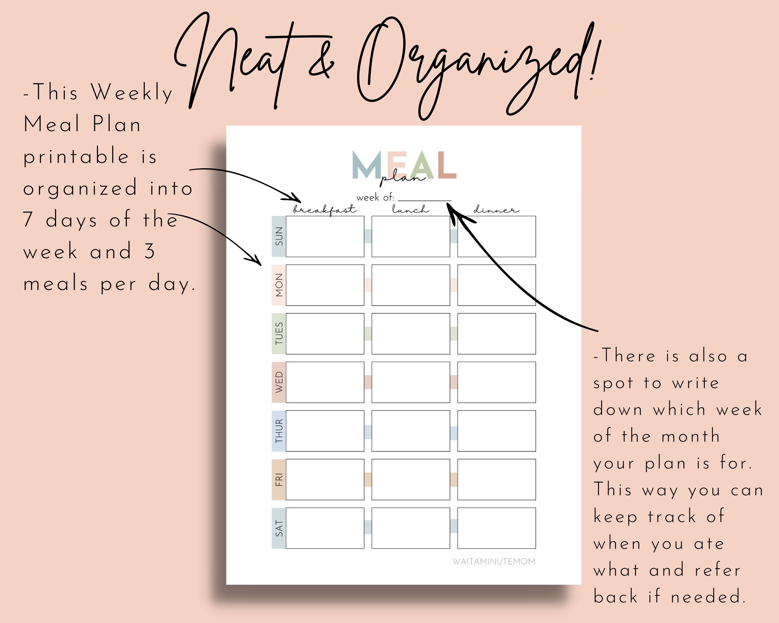 Printable Weekly Meal Plan, Weekly Menu Plan Chart, Meal Planner, Meals ...