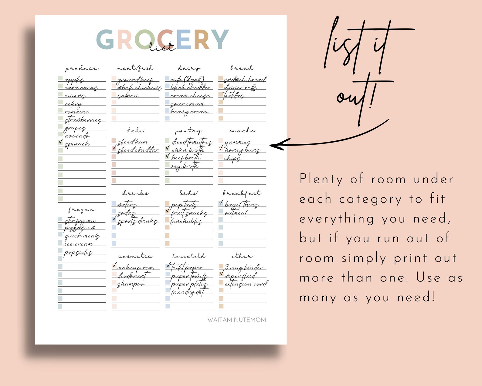 Grocery Shopping List Printable With Categories, Weekly Food List ...