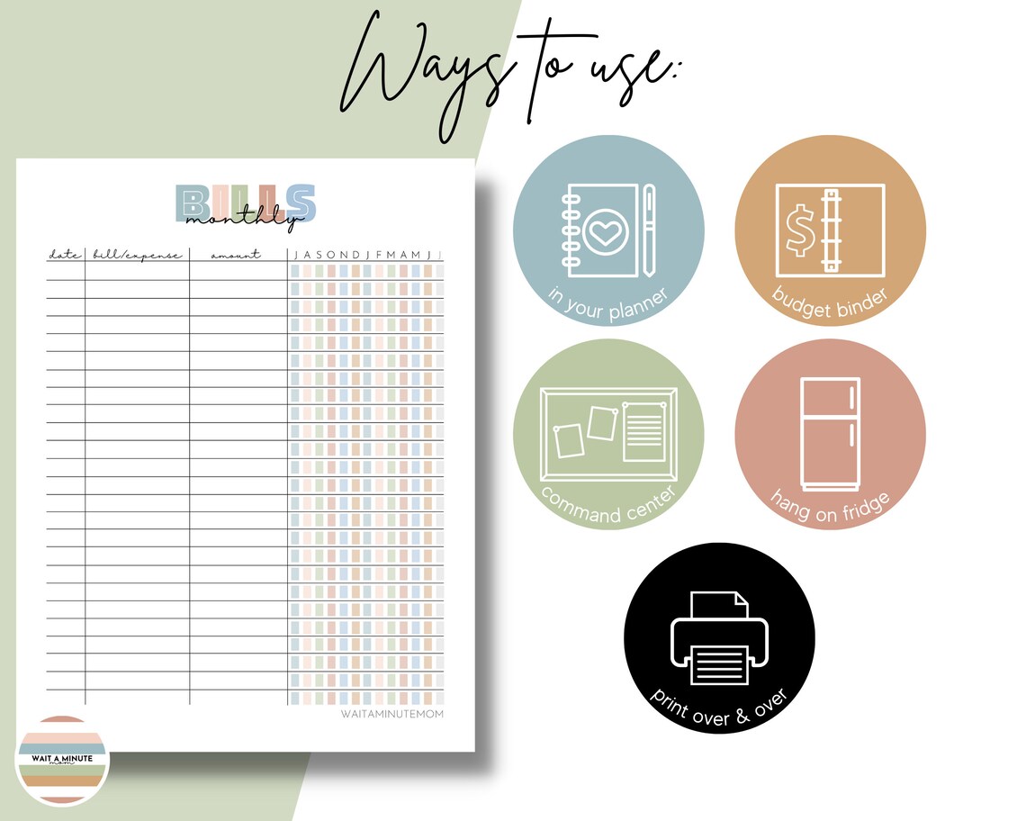 Monthly Bill Tracker Printable JULY START, Monthly Expenses Tracker ...