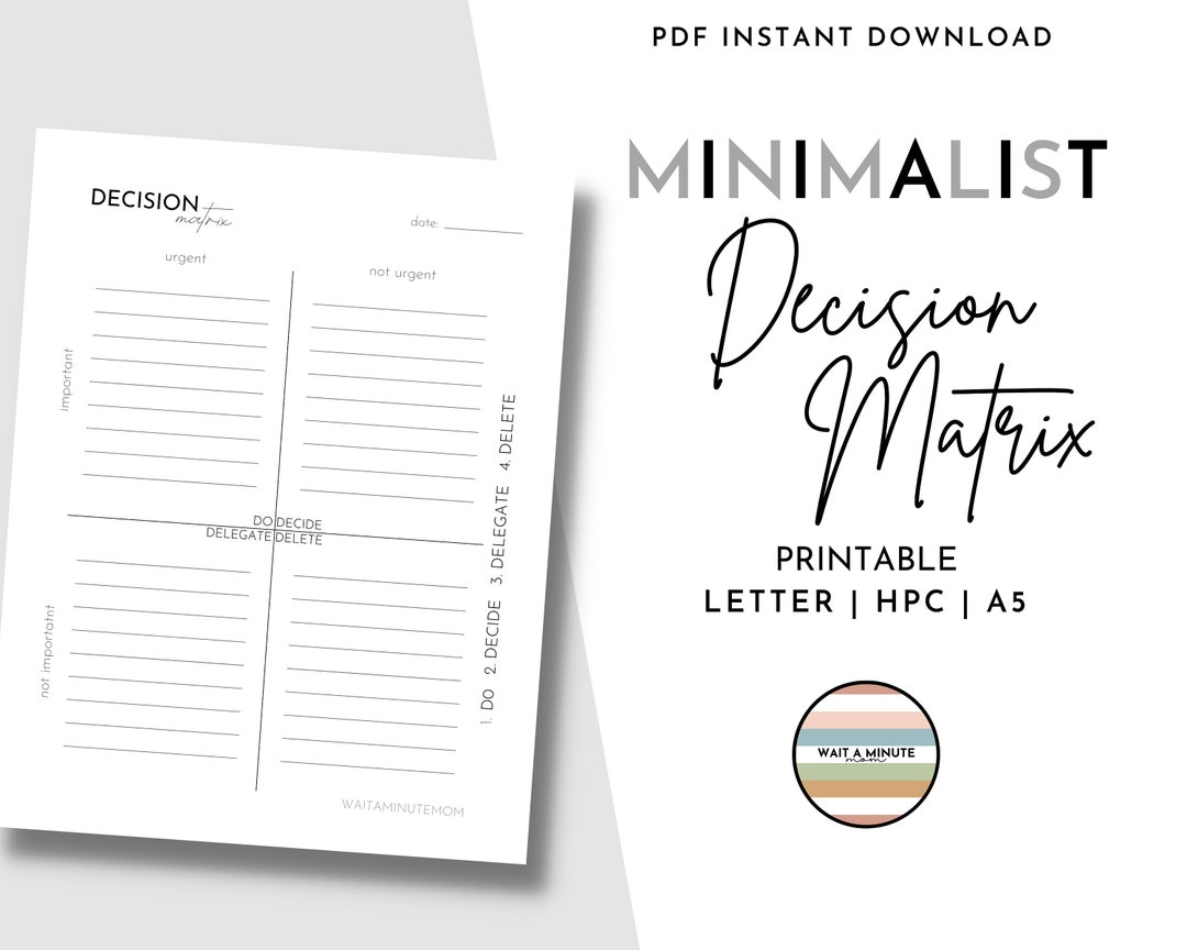 Printable Minimalist Decision Matrix, Priority Matrix Worksheet ...