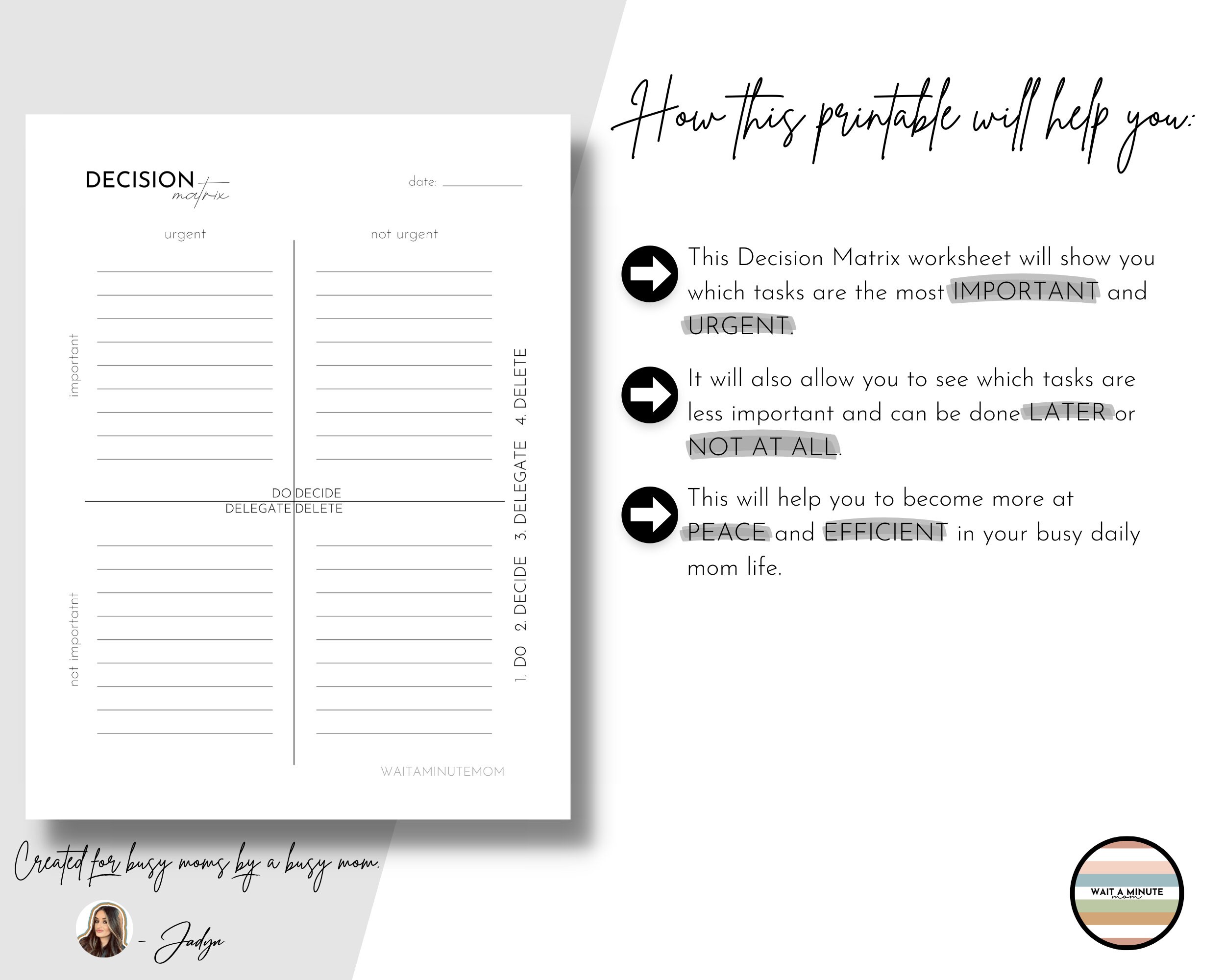 Printable Minimalist Decision Matrix, Priority Matrix Worksheet ...