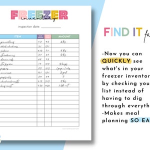 Freezer Inventory Log Printable, Simple Freezer Contents Tracker ...