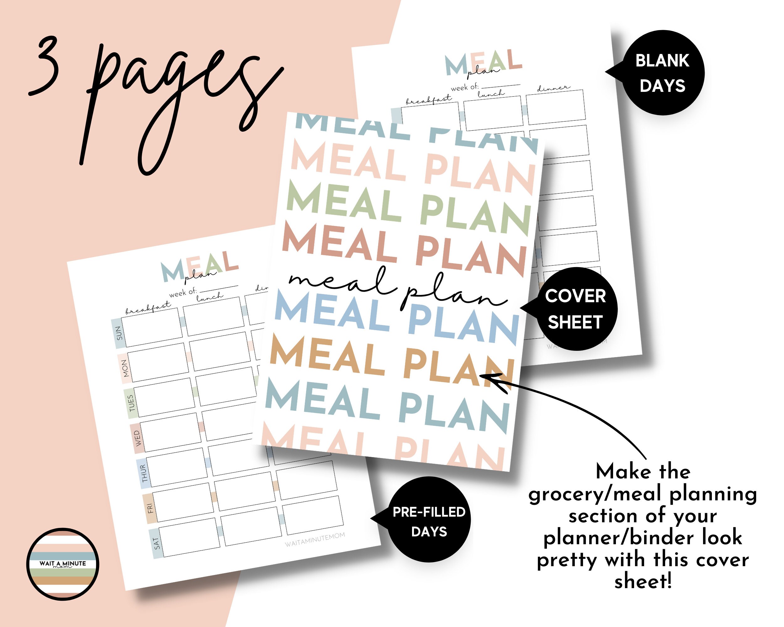 Weekly Meal Plan Printable Bundle, Weekly Menu Chart, Family Menu ...