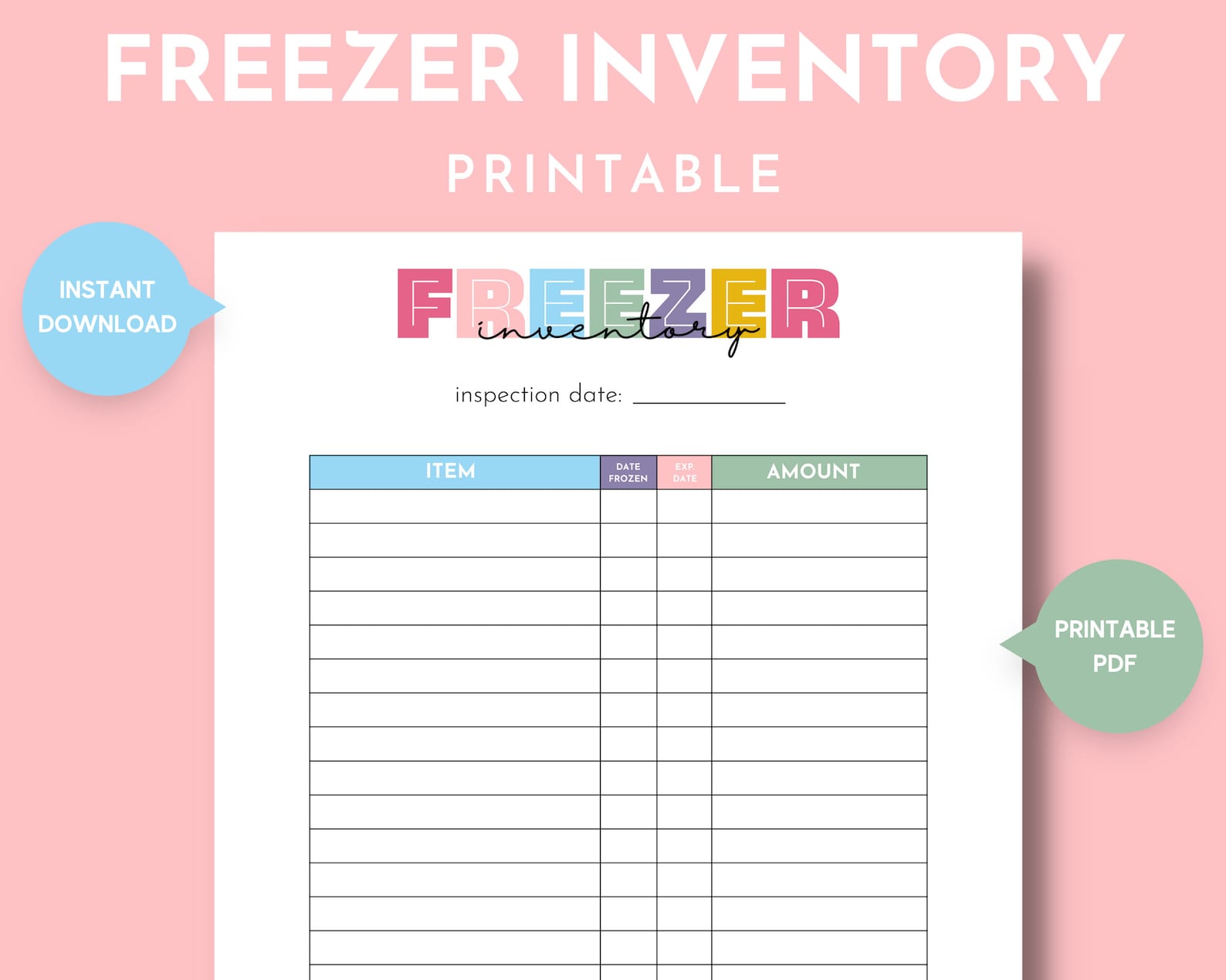 Frozen Food Storage Log Printable for Busy Moms and Homemakers, Simple ...
