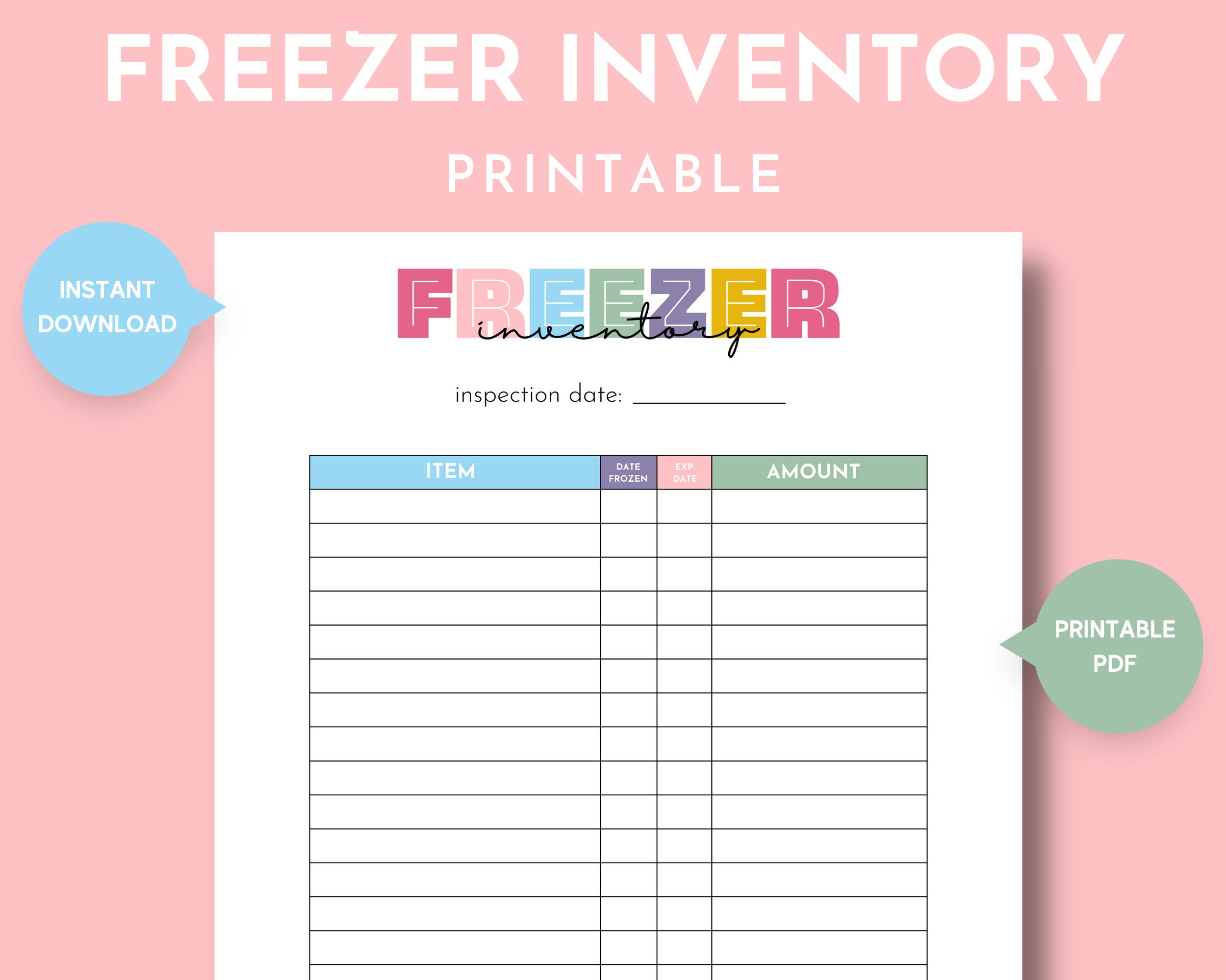 Frozen Food Storage Log Printable for Busy Moms and Homemakers, Simple ...