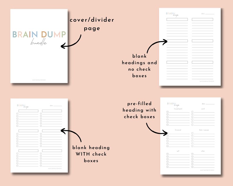 Brain Dump Worksheets for Busy and Overwhelmed Moms, Thought Organizer ...