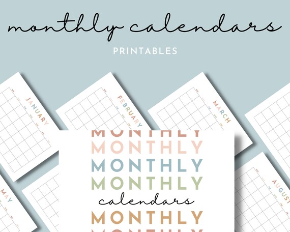 Blank Undated Unlined Monthly Calendar Printables Bundle - Etsy