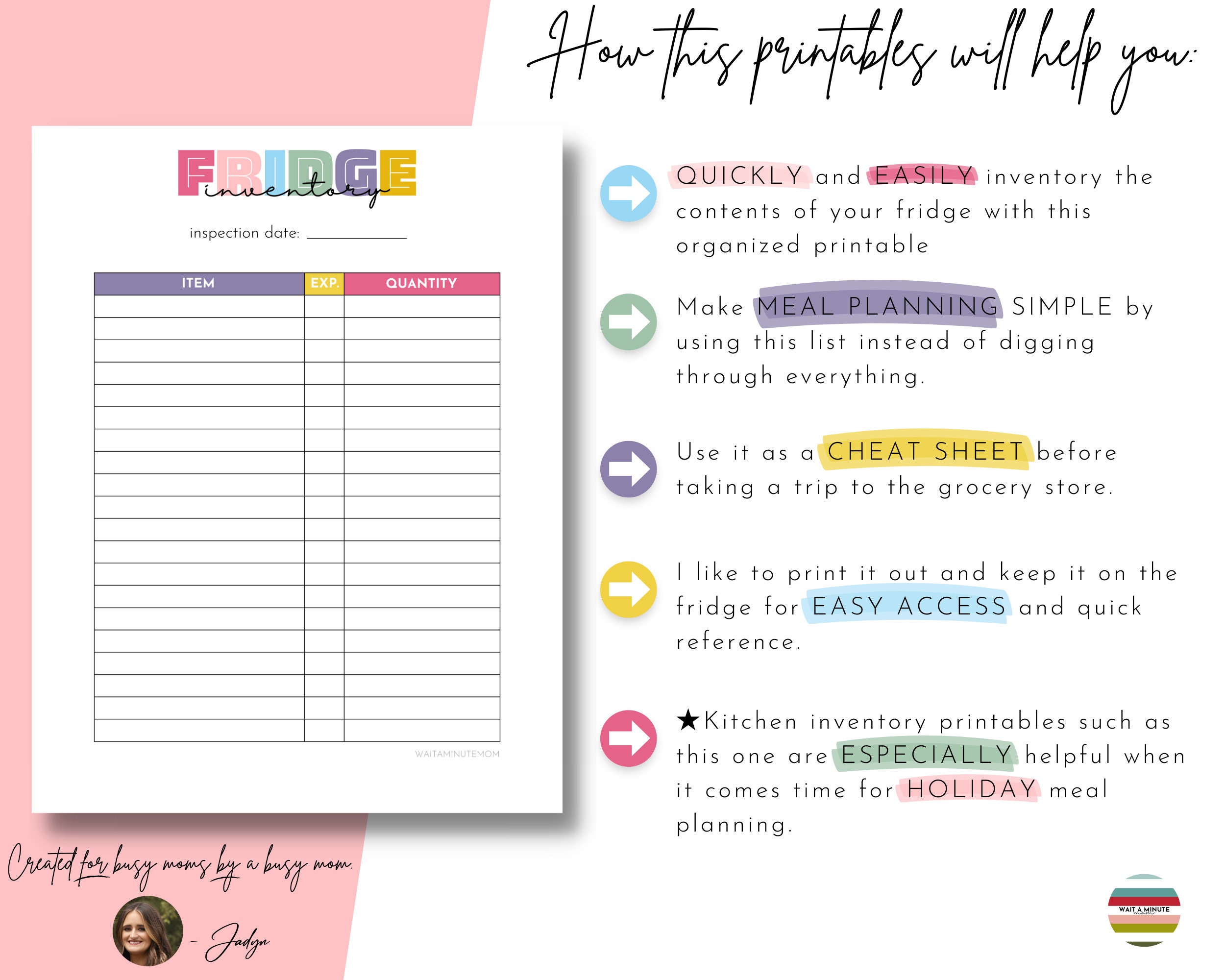Refrigerator Inventory Log Printable for Kitchen Organization and Meal ...