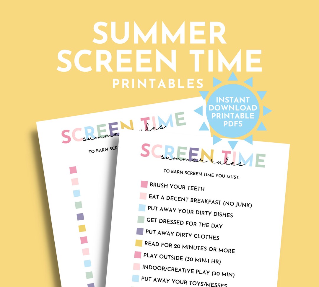 Summer Screen Time Rules Checklist Printable, Screen Time Chart, Earn ...