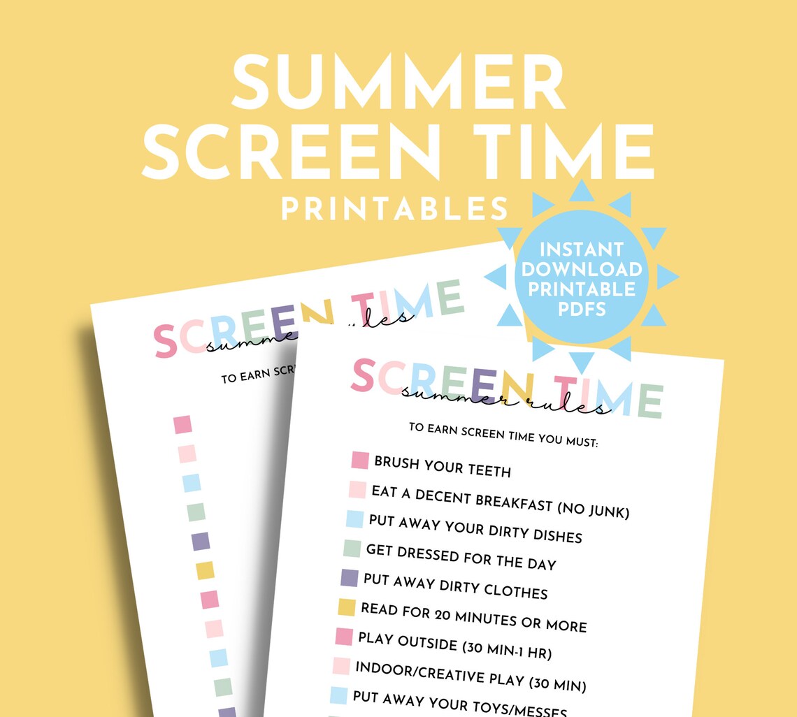 Summer Screen Time Rules Checklist Printable, Screen Time Chart, Earn ...