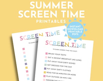 Summer Screen Time Rules Checklist Printable, Screen Time Chart, Earn ...