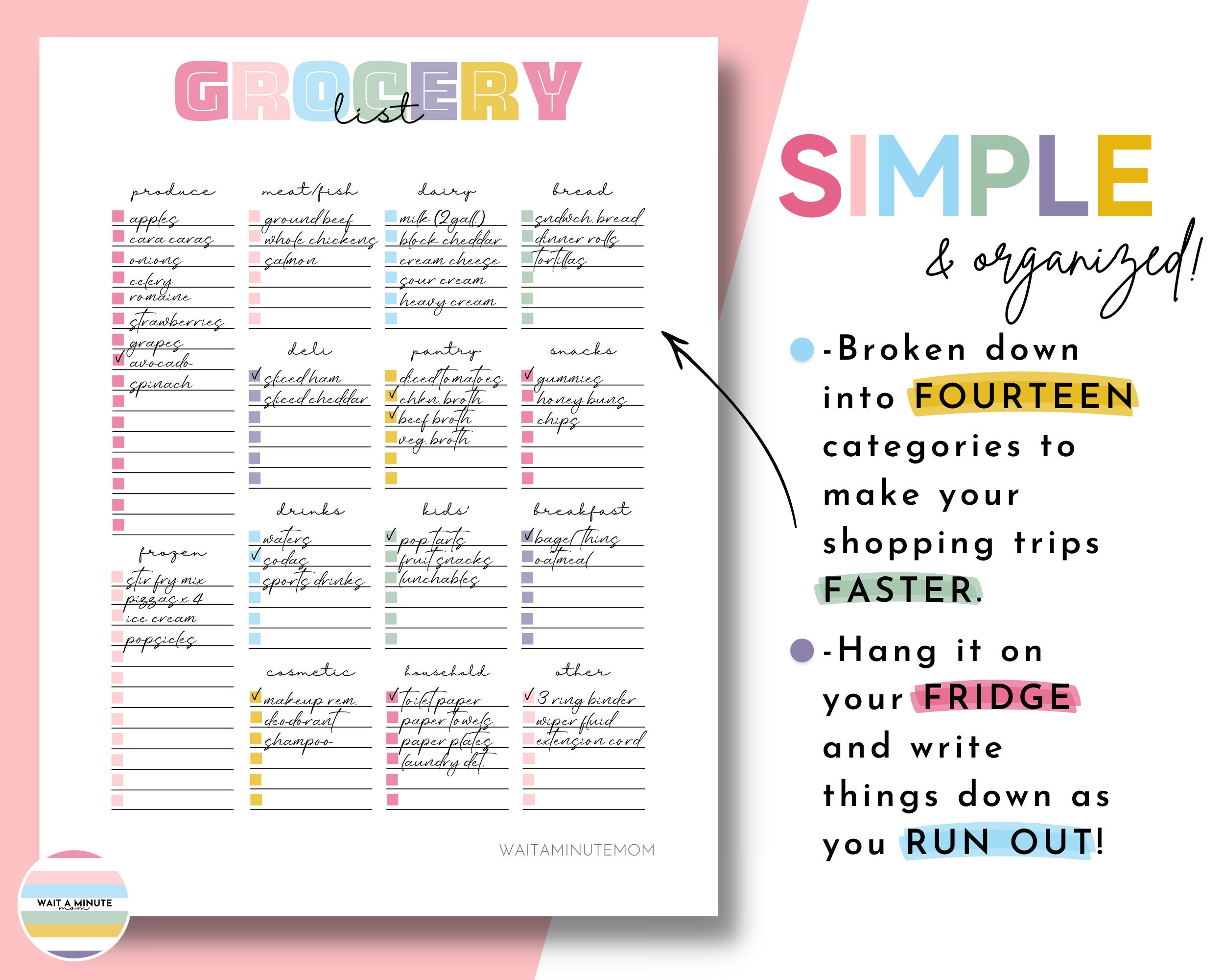 Categorized Grocery List Printable, Organized Grocery Store Checklist ...