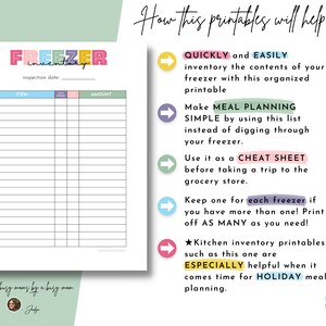 Freezer Contents Log Printable for Spring Cleaning, Simple Freezer ...