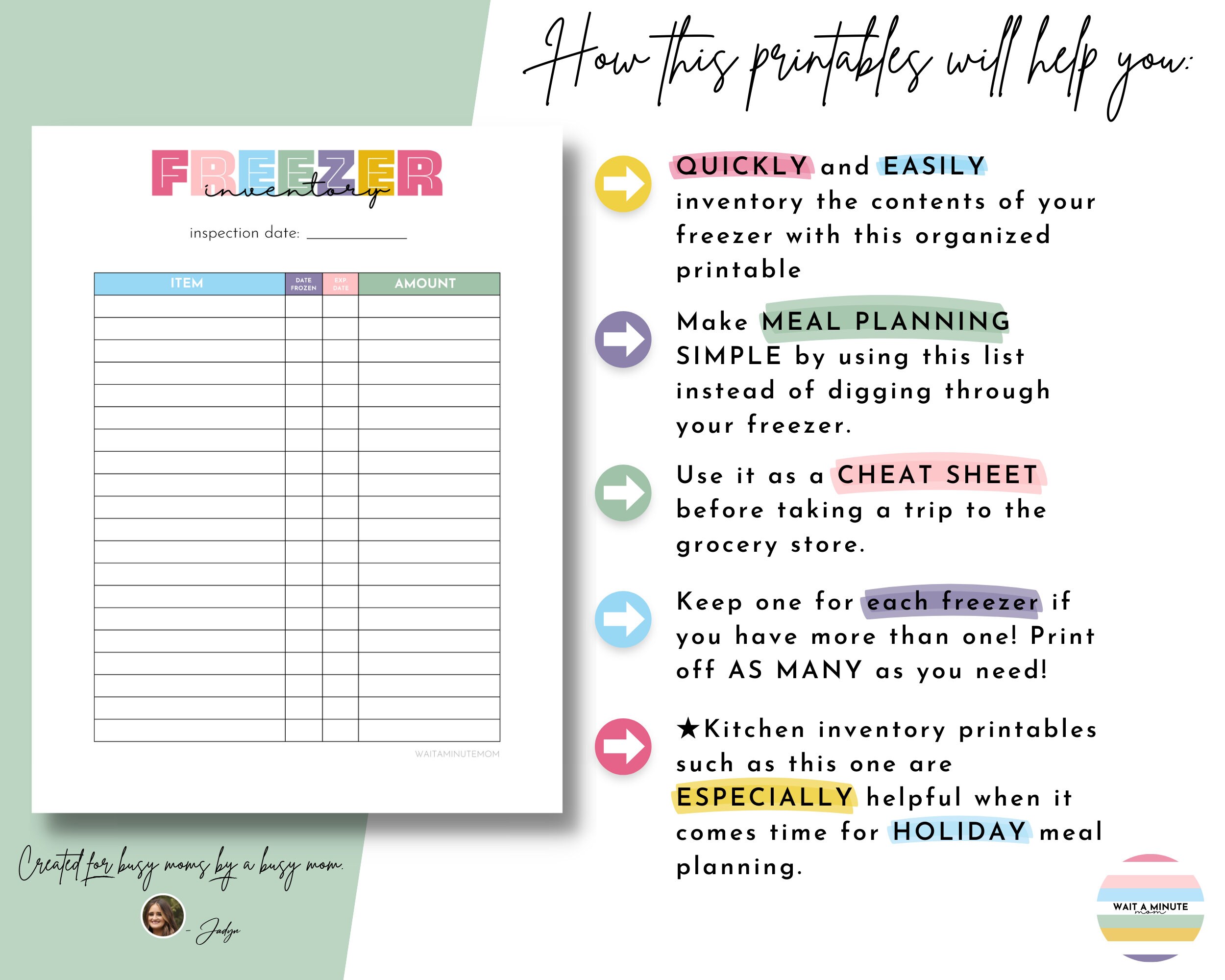 Freezer Contents Log Printable for Spring Cleaning, Simple Freezer ...