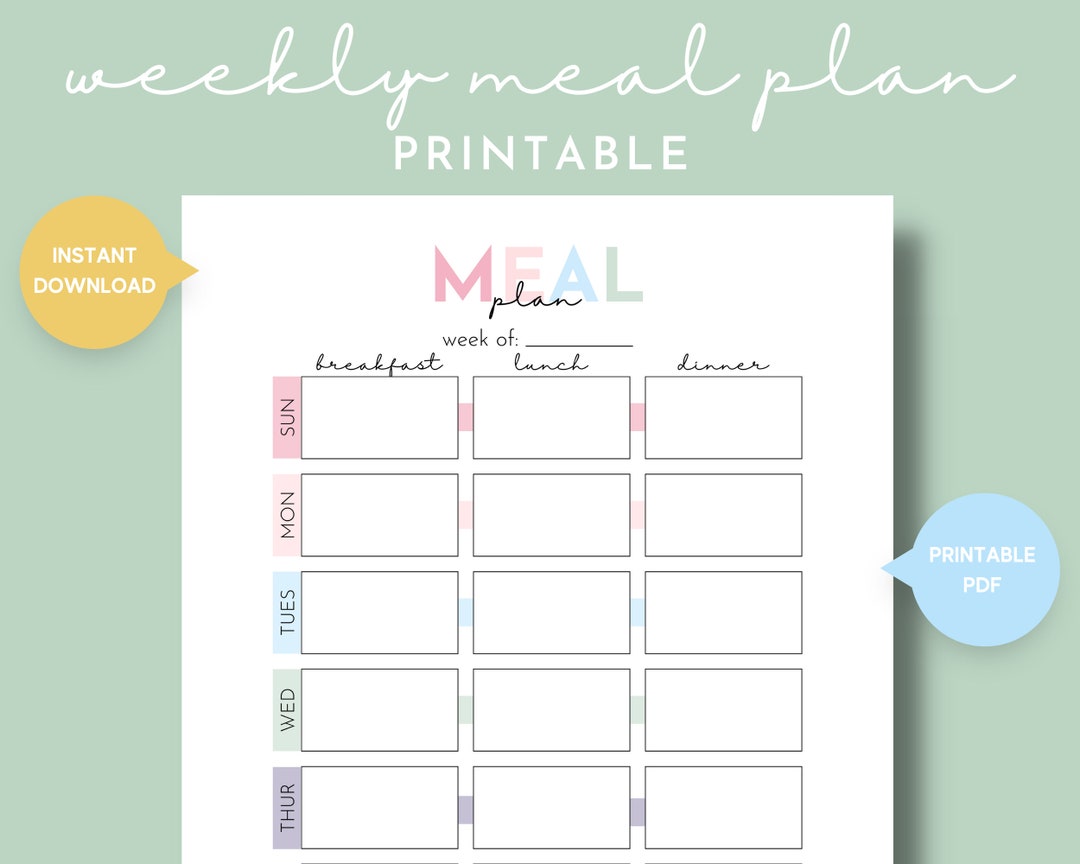 Simple Weekly Meal Plan Printable, Busy Mom Menu Plan Chart, Family ...