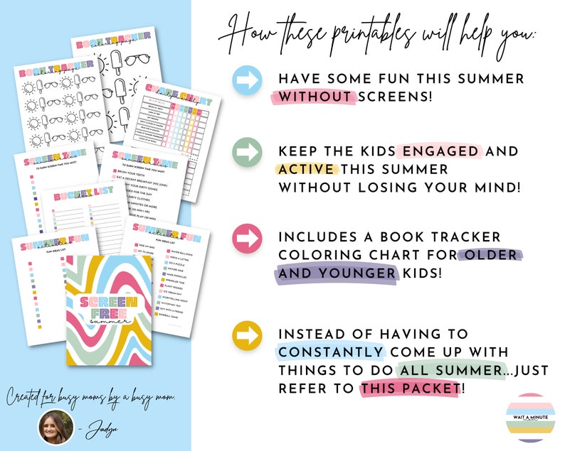 Screen Free Summer for Kids Printables Pack, Screen Time Chore Chart ...