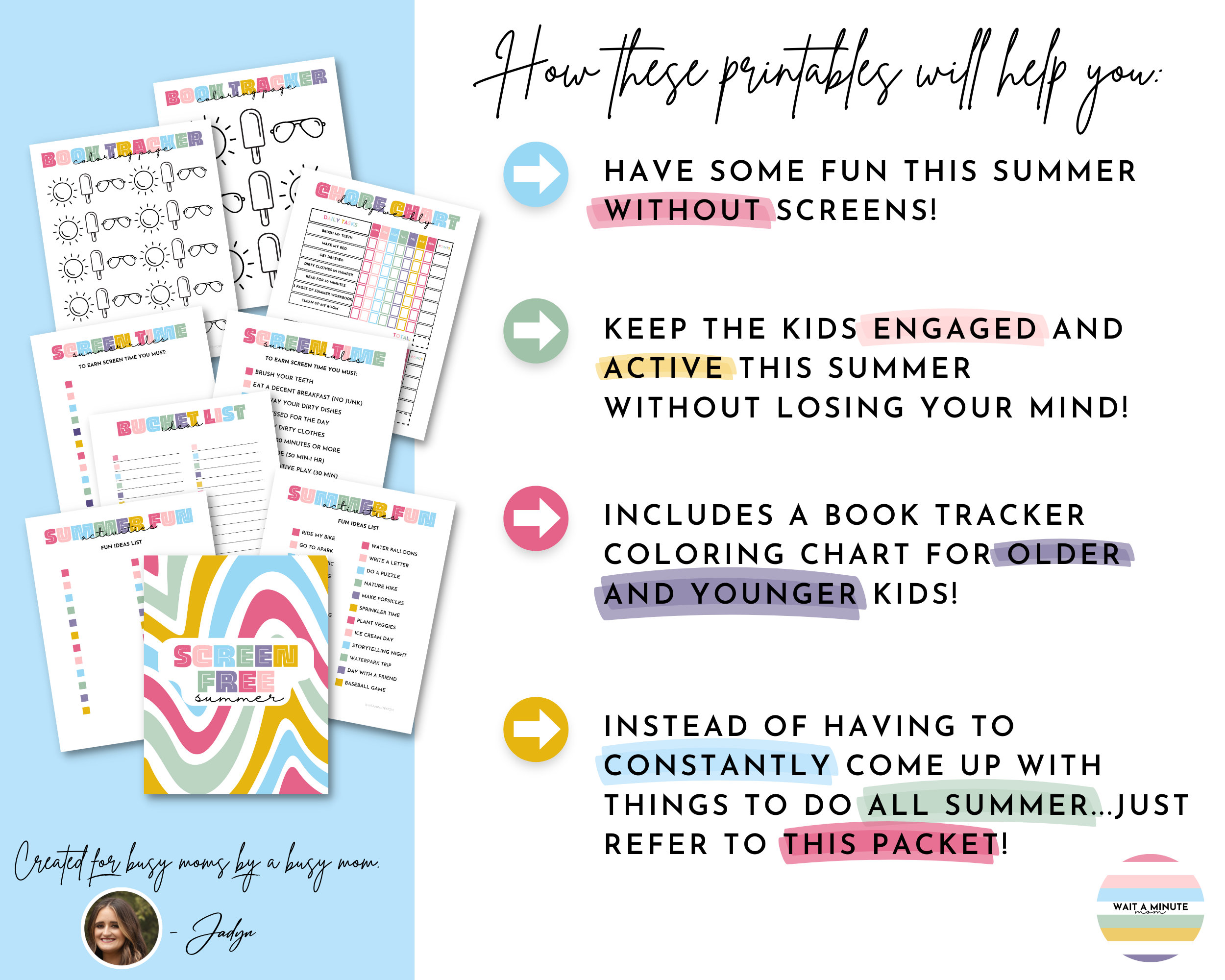 Screen Free Summer for Kids Printables Pack, Screen Time Chore Chart ...