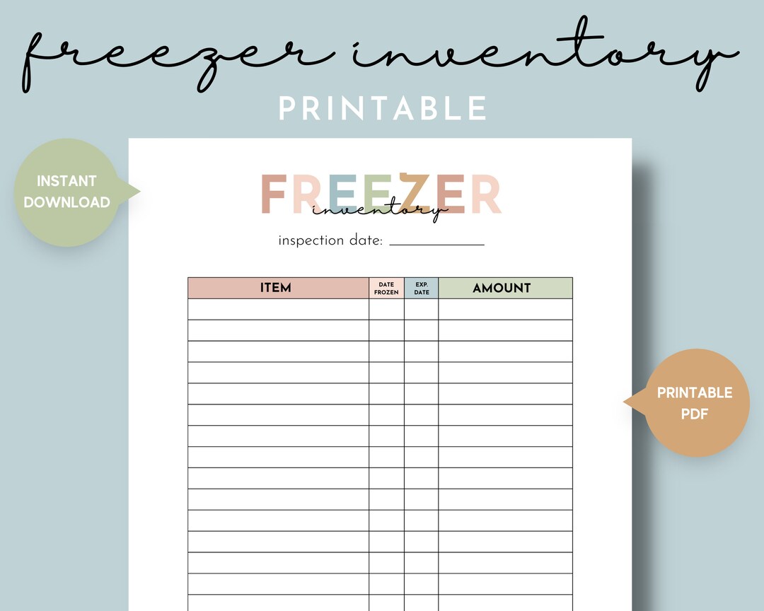 Freezer Inventory Printable, Simple Freezer Contents Tracker, Frozen ...