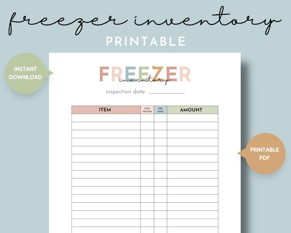 Freezer Inventory Printable Simple Freezer Contents Tracker - Etsy