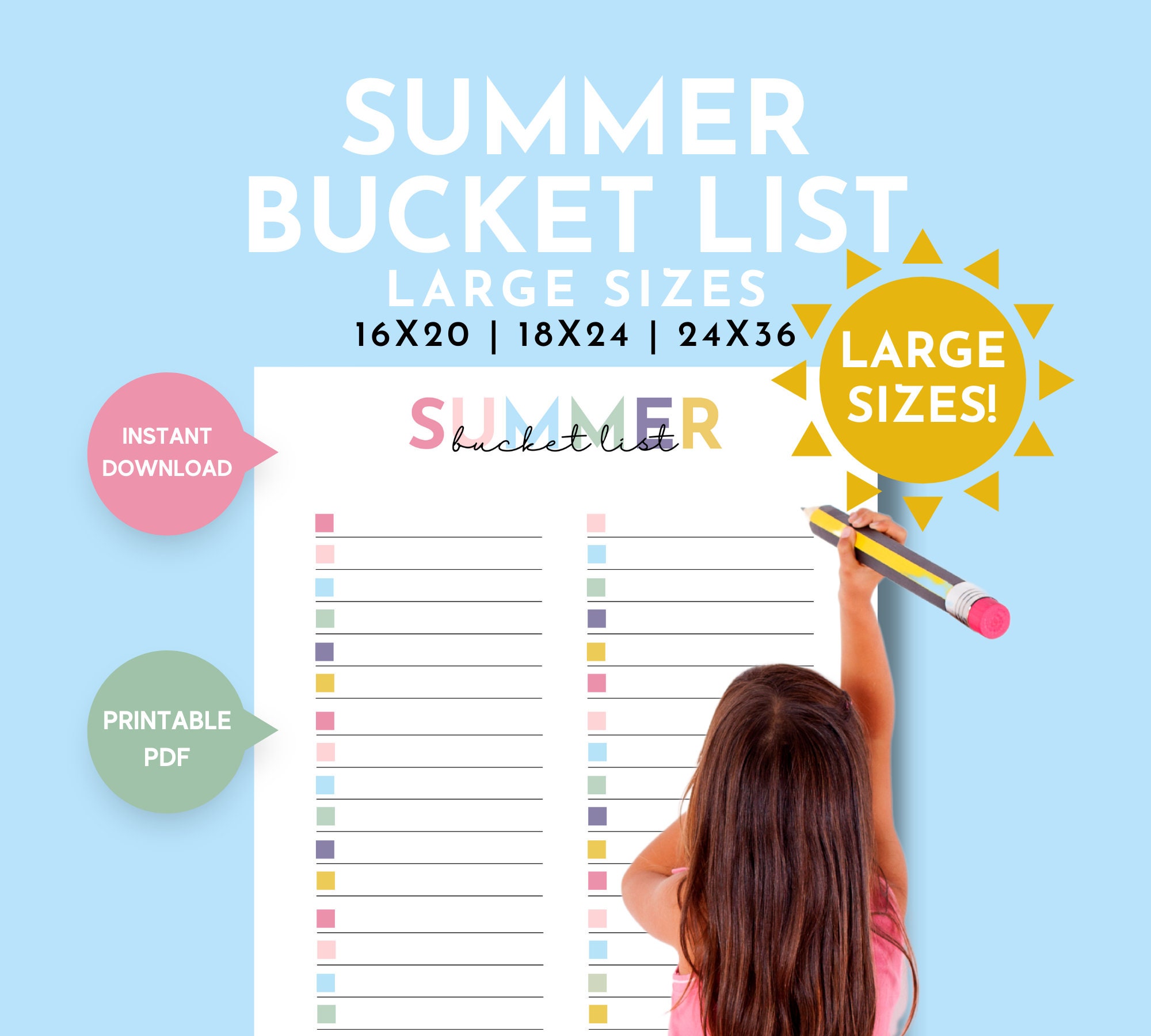 Blank Family Summer Bucket List Printable Poster Large Wall Sizes ...