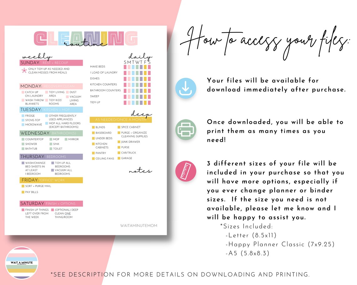 Easy Weekly Cleaning Routine Printable, Busy Mom Cleaning Checklist ...