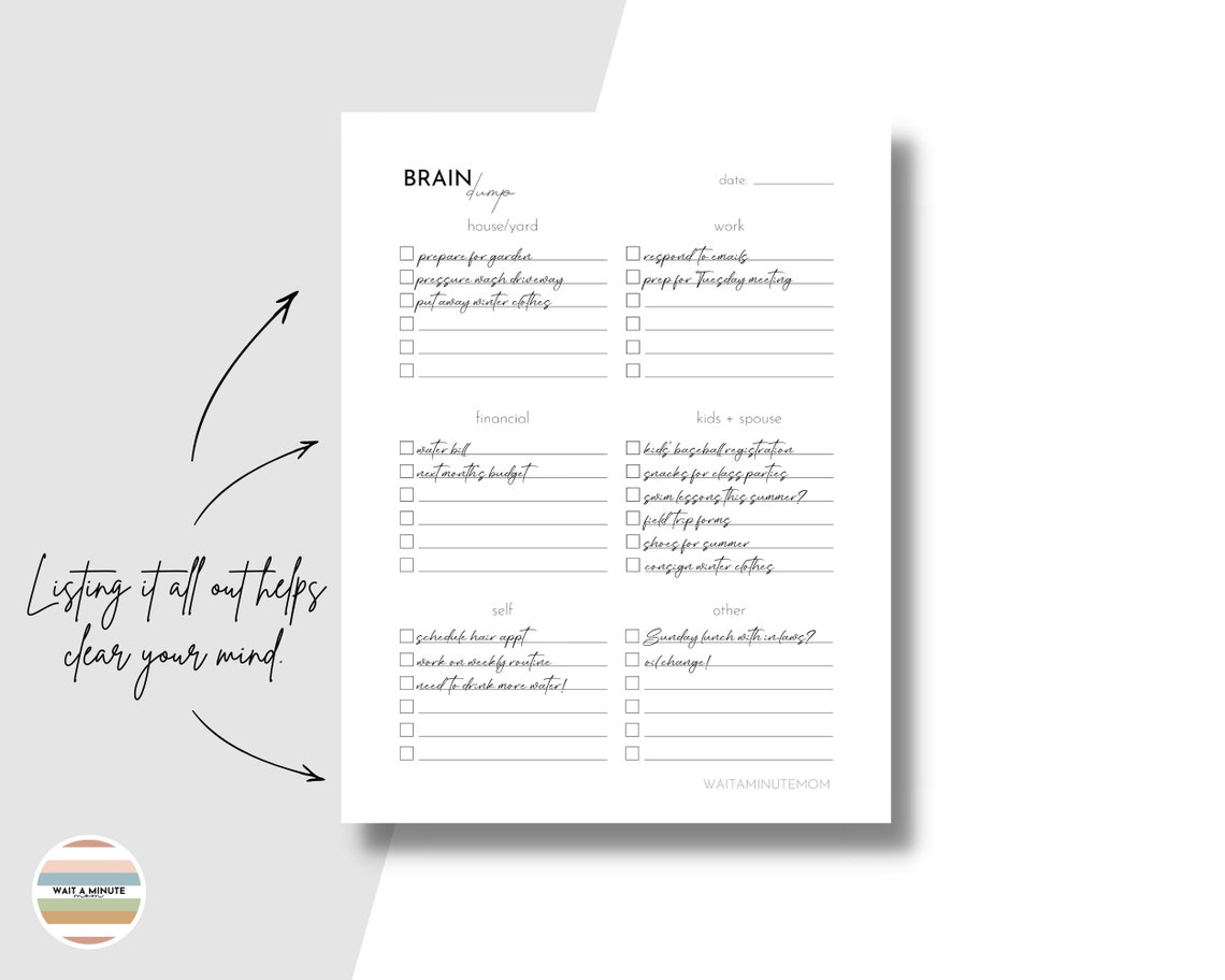 Printable Minimalist Brain Dump Page Thought Dump Mind Dump - Etsy