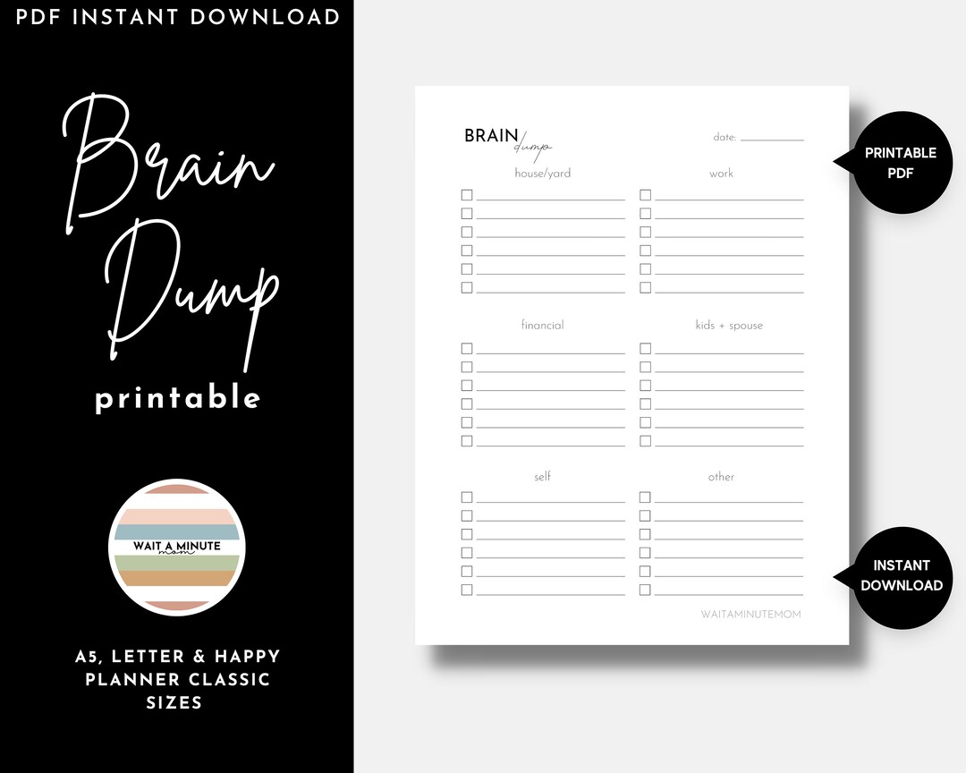 Minimalist Brain Dump Printable, Thought Dump Download, Mental Offload ...