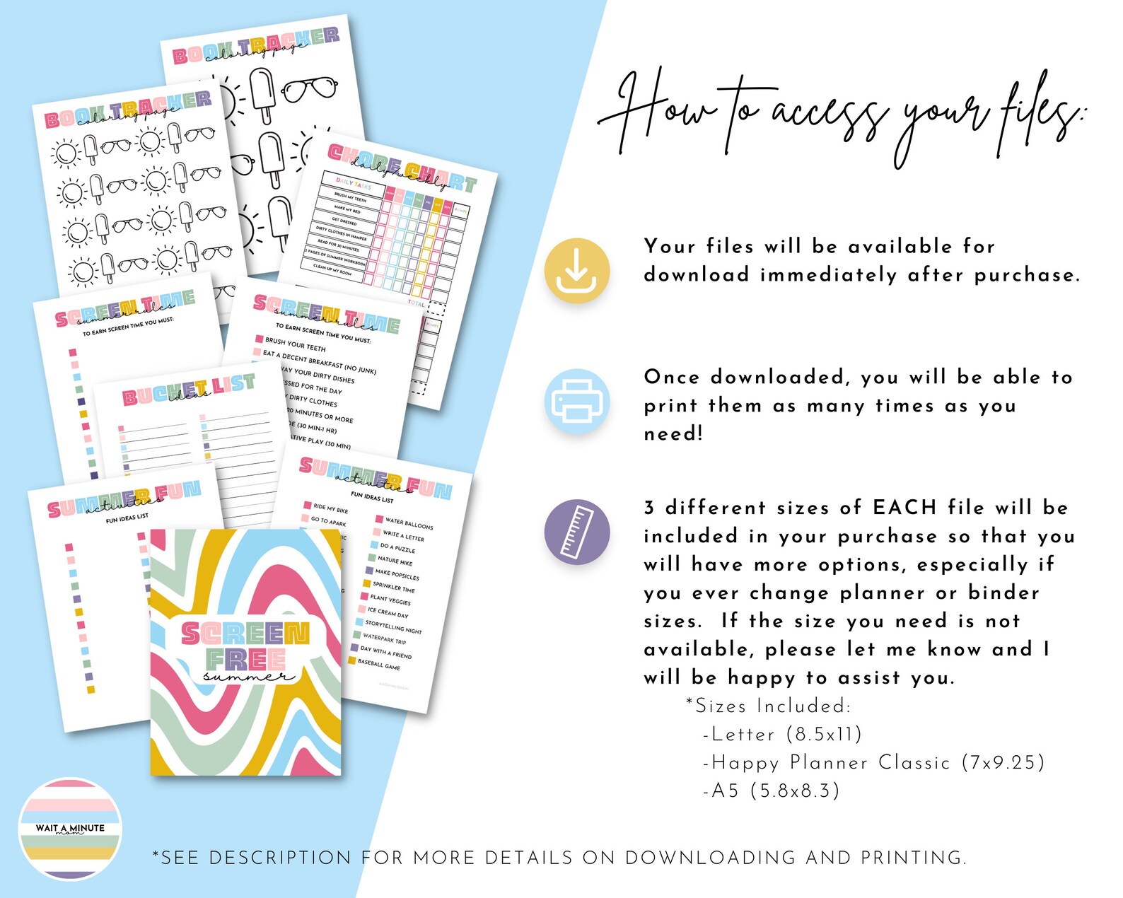Screen Free Summer for Kids Printables Pack, Screen Time Chore Chart ...
