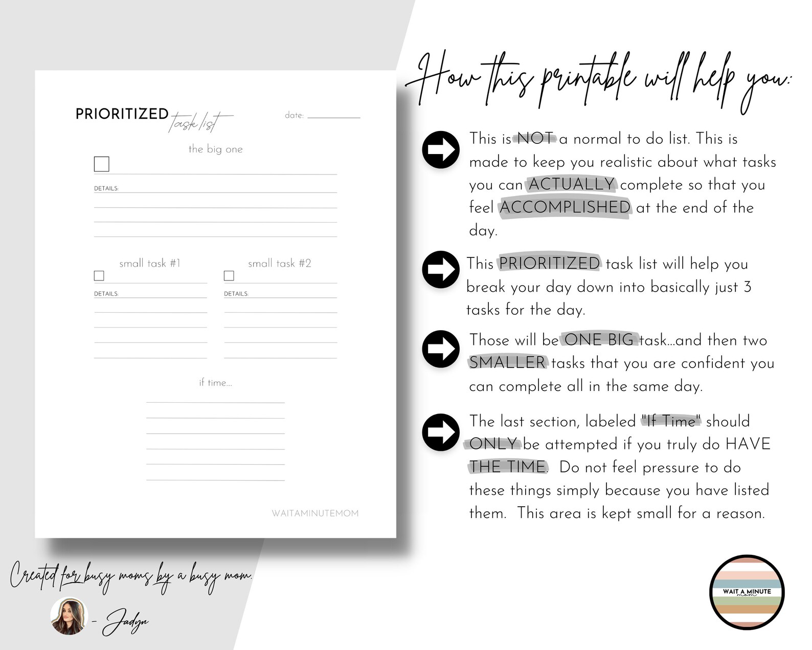 Simple Minimalist Prioritized Task List Printable, Daily to Do List, to ...