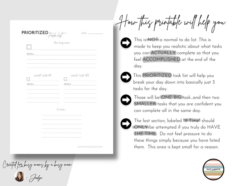 Simple Minimalist Prioritized Task List Printable, Daily to Do List, to ...