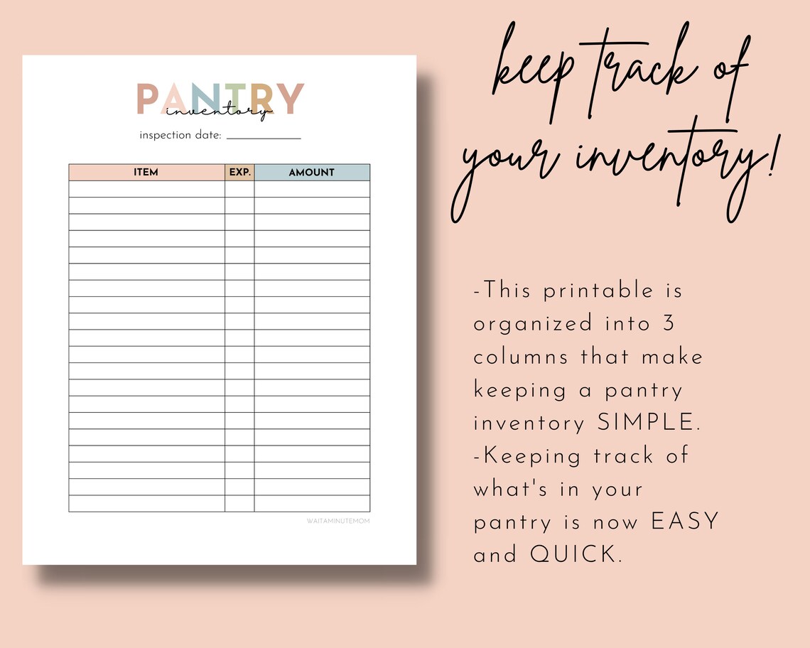 Simple Pantry Inventory List Printable, Pantry Contents Tracker, Pantry ...