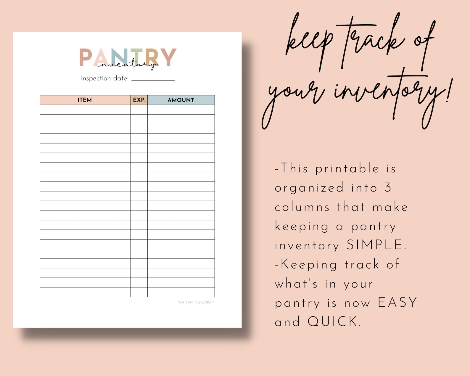 Simple Pantry Inventory List Printable, Pantry Contents Tracker, Pantry ...